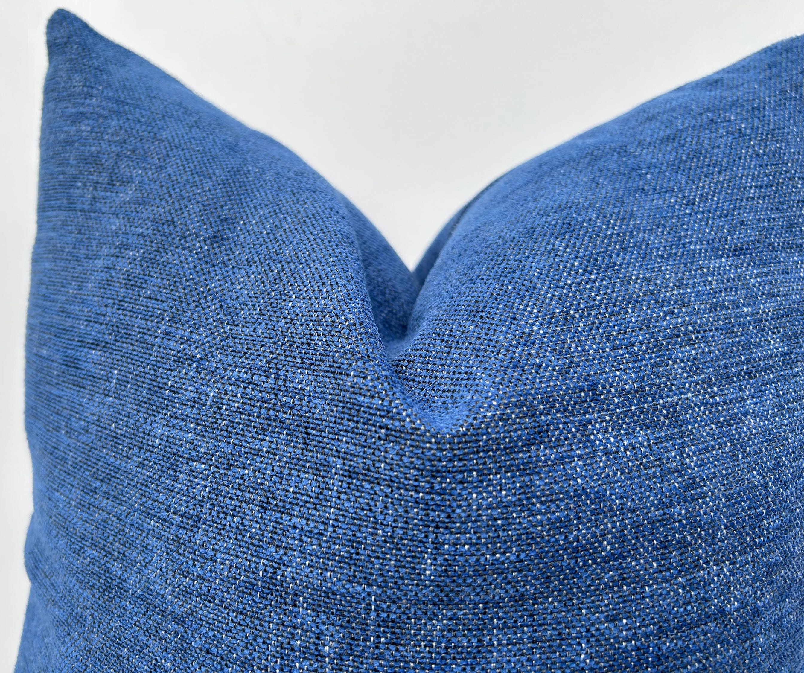 Cobalt Blue Thick Linen Pillow,jeans Blue Linen Pillows,linen Textured ...