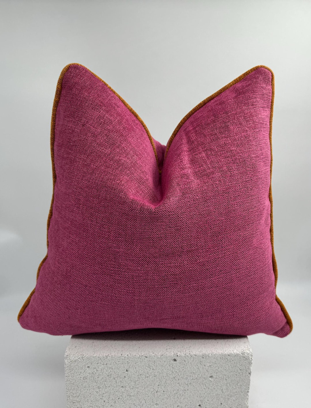 Magenta Pillow With Orange Pipping, Linen Throw Pillow, Linen Pipping ...