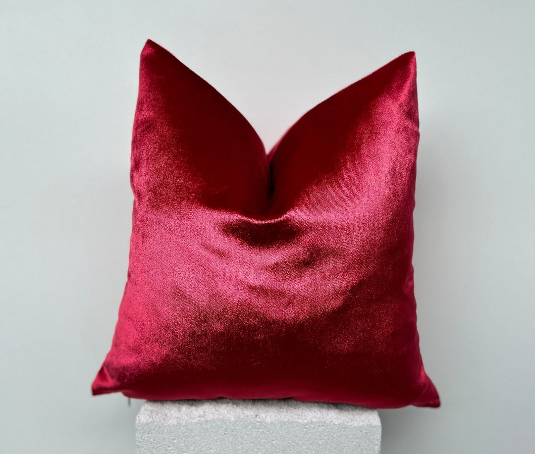Red Iridescent Cotton Velvet Cushion, Hot Red Accent Pillow, Red Velvet ...