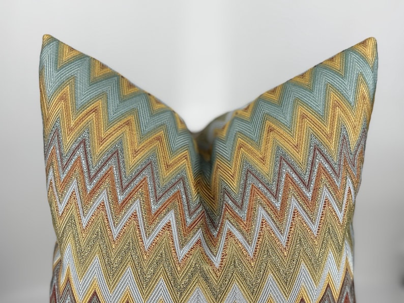Multicolor Chevron Pillow Cover, Luxury Woven Zigzag Cushion, Gold Sage ...