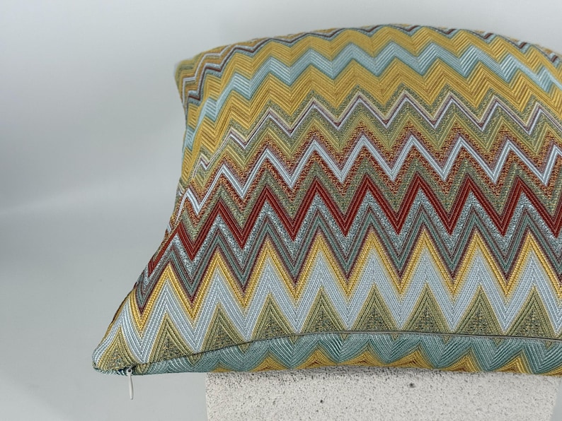 Multicolor Chevron Pillow Cover, Luxury Woven Zigzag Cushion, Gold Sage ...