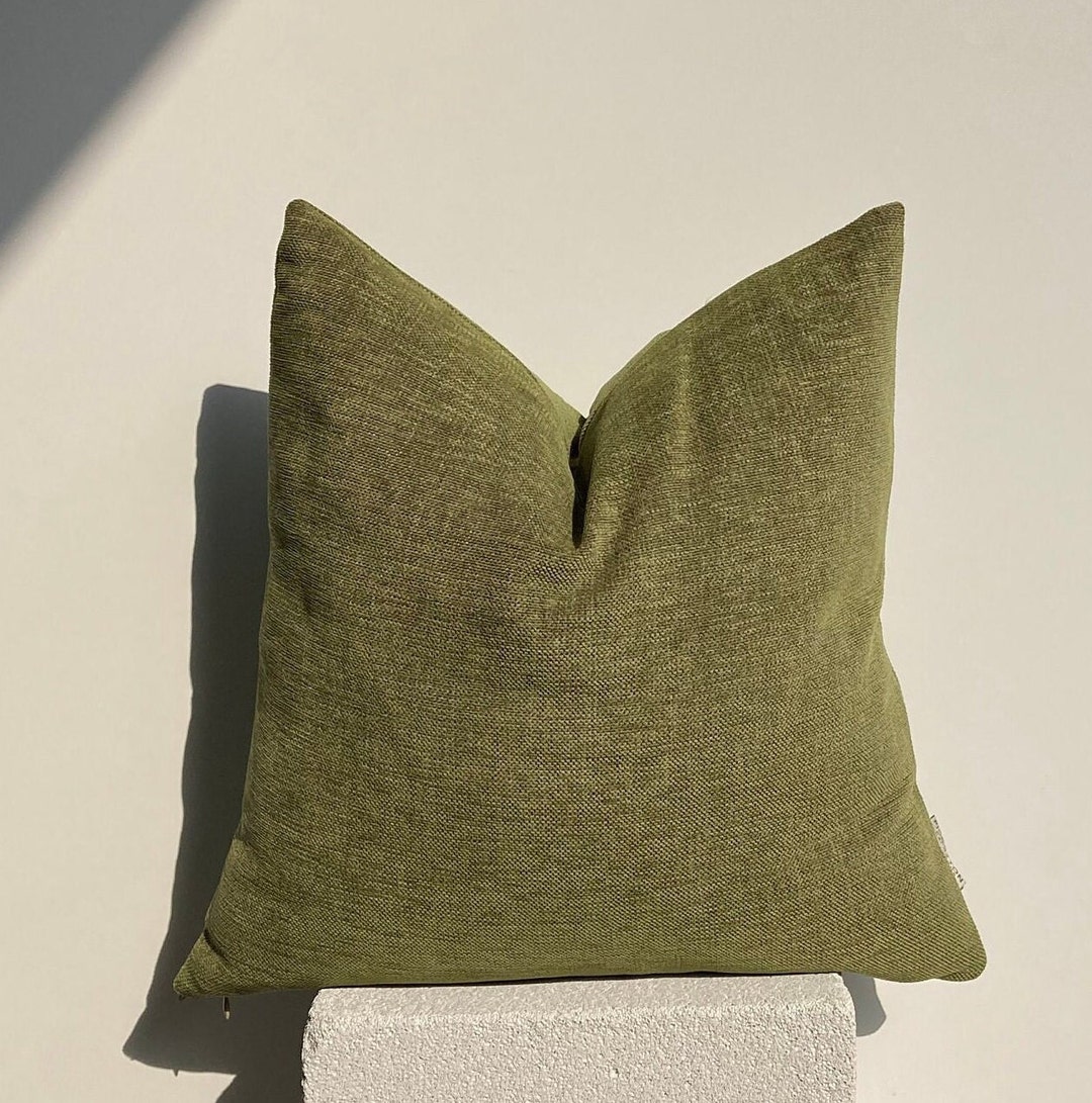 Olive Green Textured Linen Pillows Cover, Luxury Green Linen Pillow ...