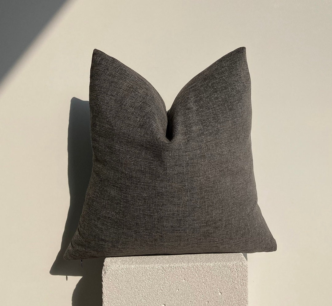 Gray Textured Linen Pillows Cover, Luxury Charcoal Gray Linen Pillow ...