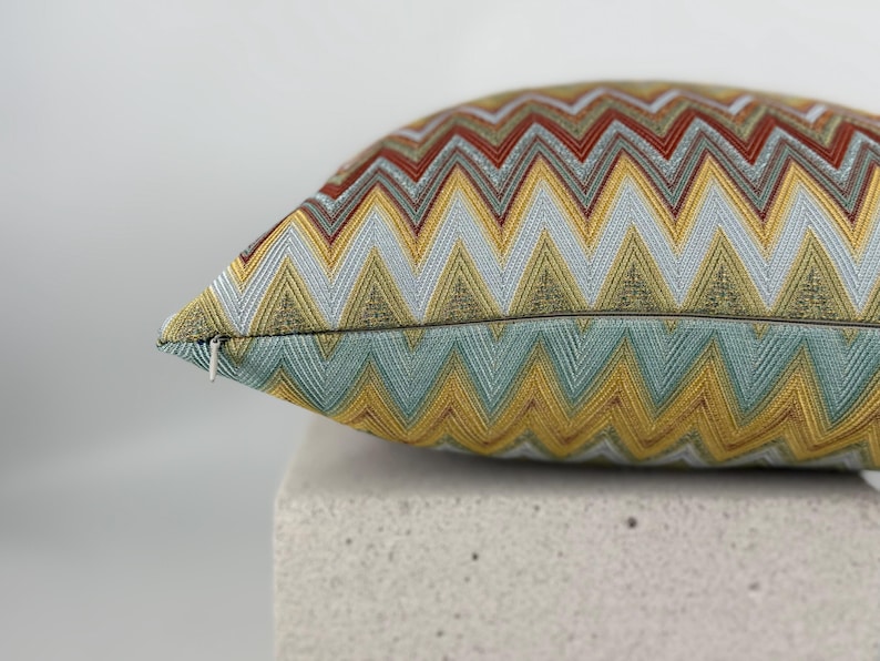 Multicolor Chevron Pillow Cover, Luxury Woven Zigzag Cushion, Gold Sage ...