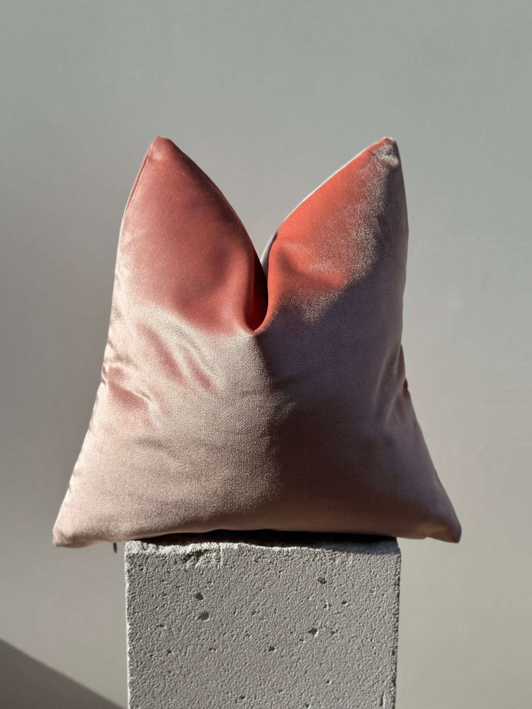 Iridescent Salmon Pink Velvet Pillow Cover, Textured Salmon Pink Pillow ...