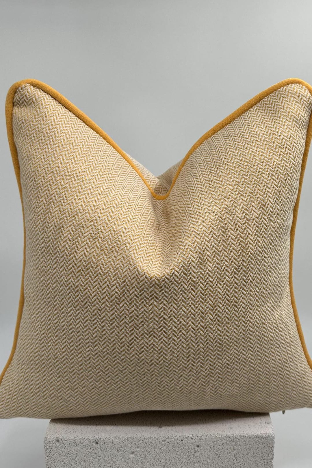 Yellow Herringbone Throw Pillow Cover With Piping Detail, Modern ...