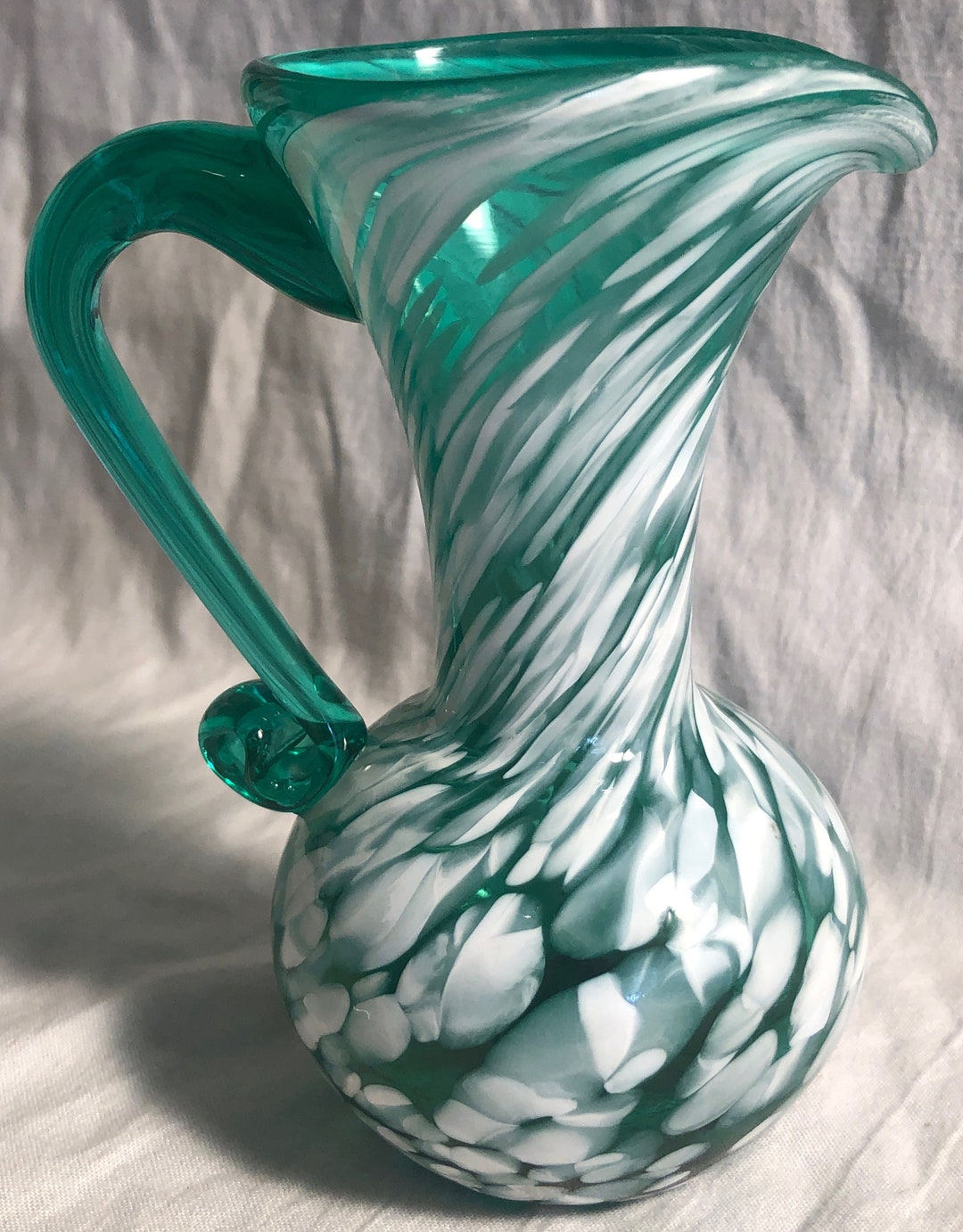 Emerald Green Glass White Spatter Hand Blown Art Glass Pitcher - Etsy