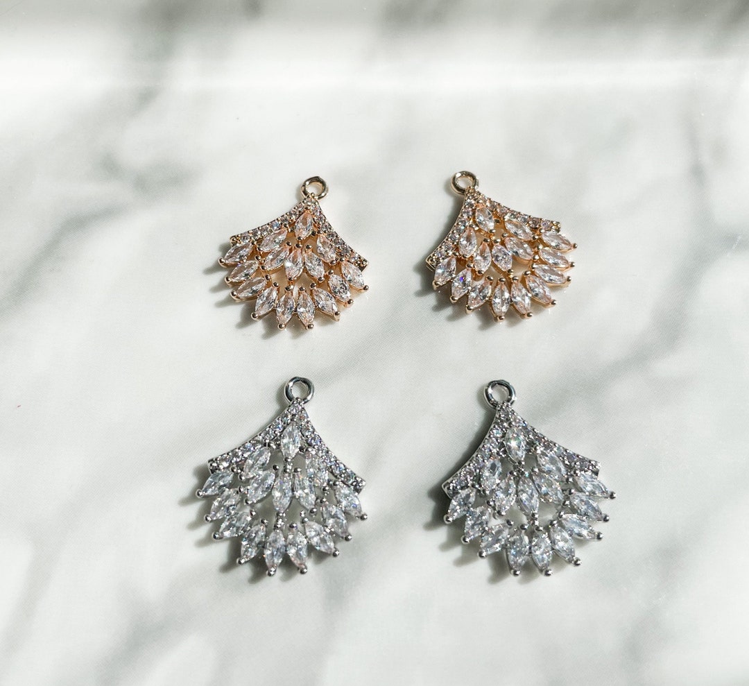 2 Pieces, Cubic Zirconia Charm, Gold Silver CZ Earring Charms, Findings ...