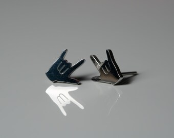 ASL American Sign Language I Love You Sign Wood Earrings Deaf Hard of ...