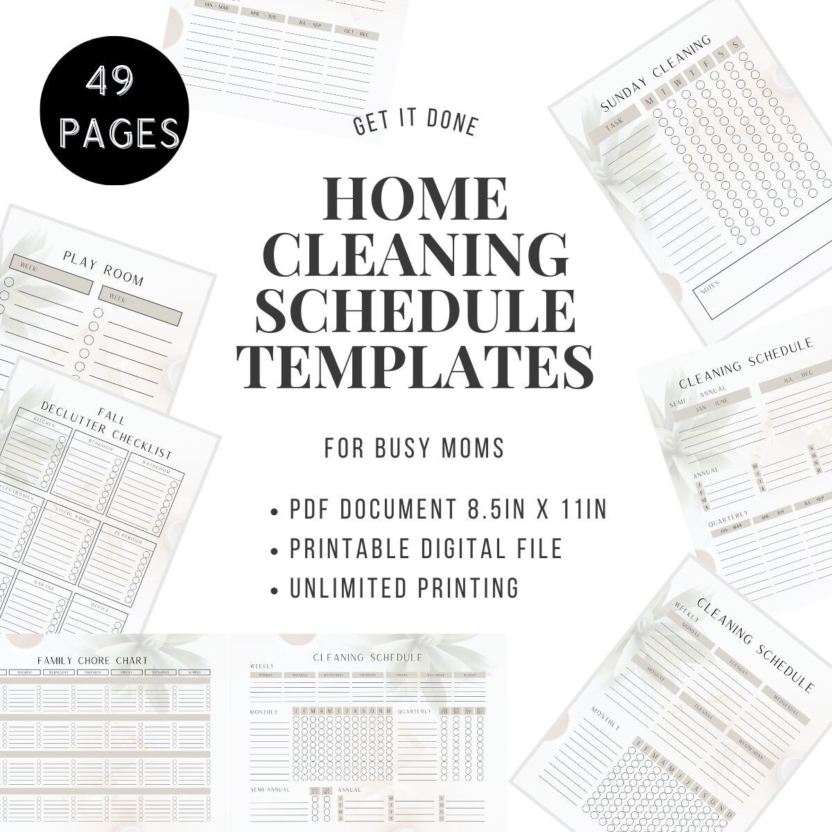 Home Cleaning Printable Templates, Printable Cleaning Set, Schedule, 8 ...