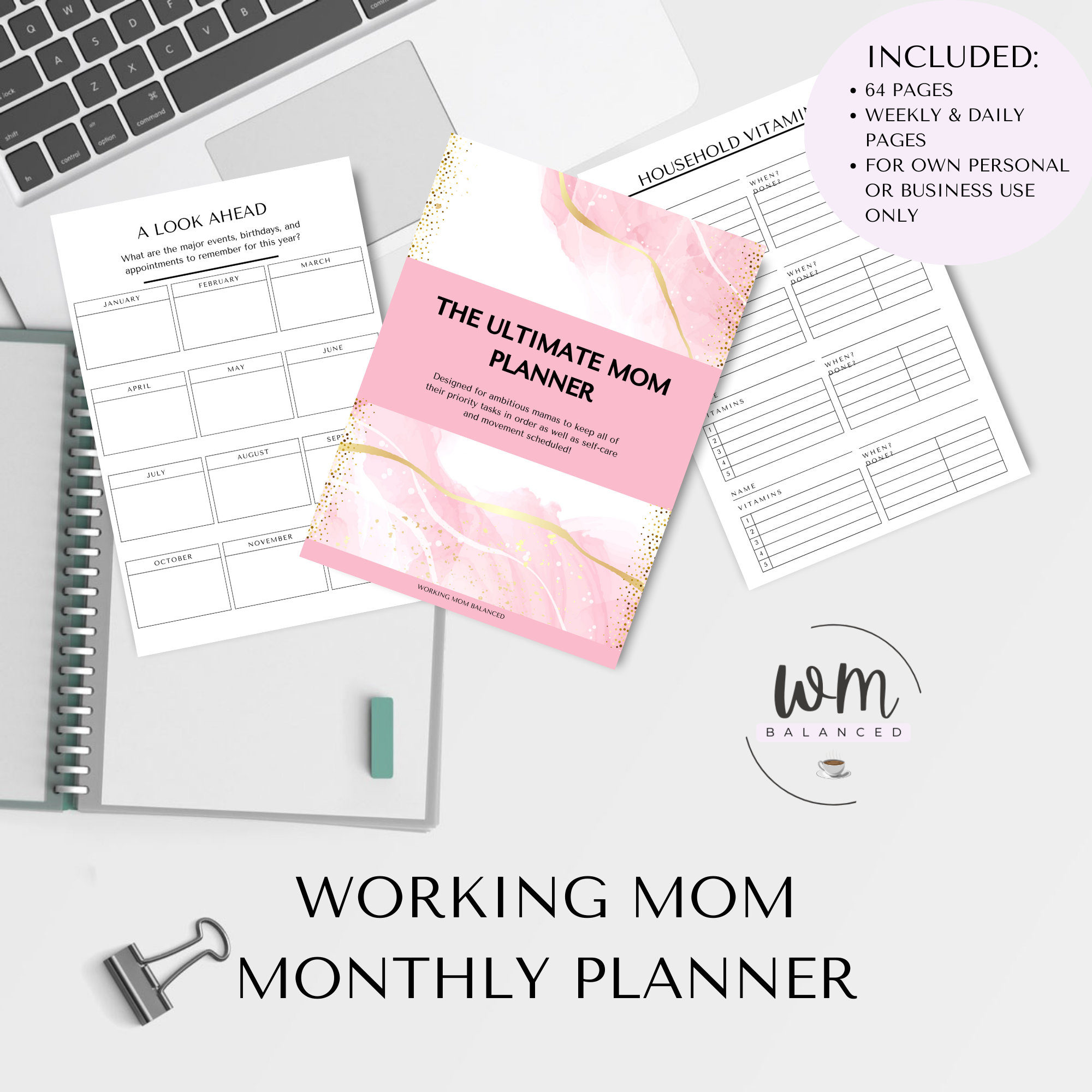 Pink Working Mom Planner, Busy Mom Planner, Mom Planner Printable, Self ...