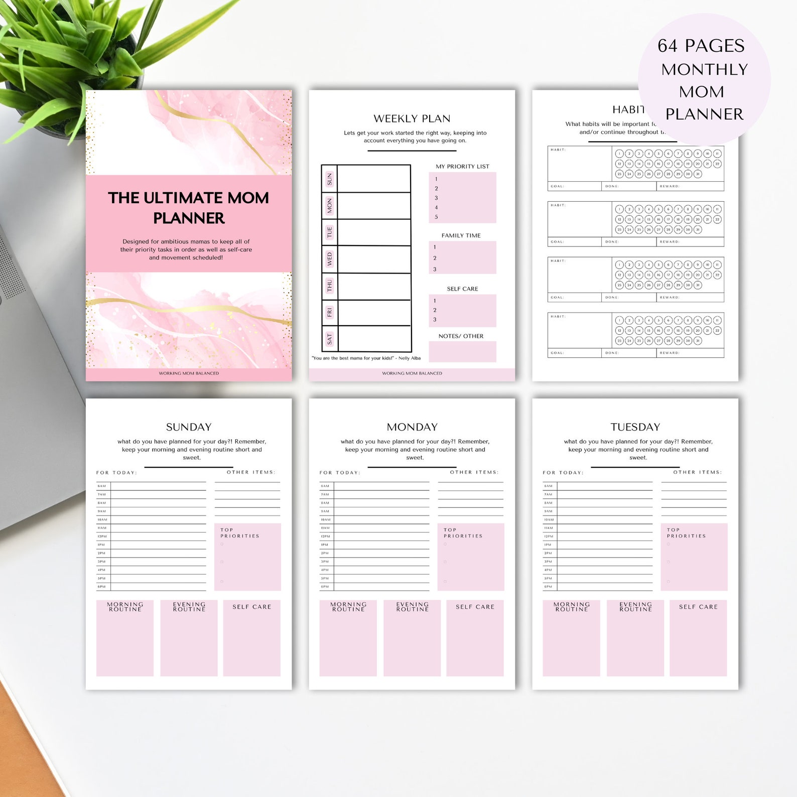 Pink Working Mom Planner, Busy Mom Planner, Mom Planner Printable, Self ...