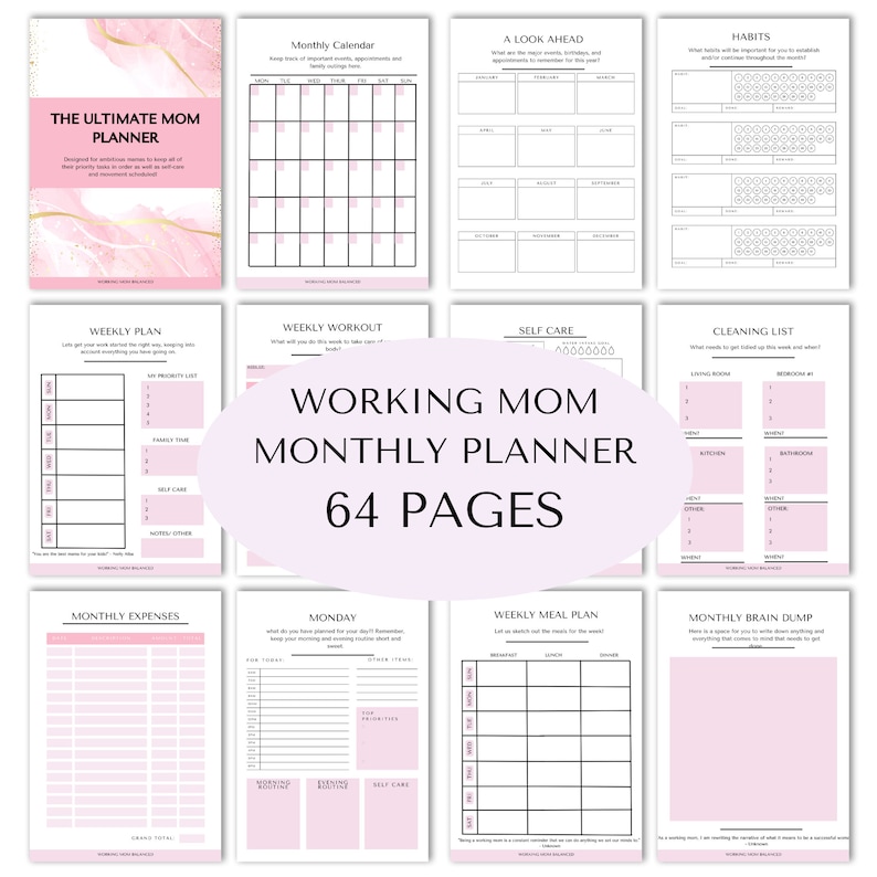 Pink Working Mom Planner, Busy Mom Planner, Mom Planner Printable, Self ...
