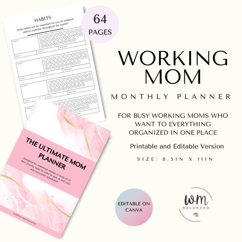Pink Working Mom Planner, Busy Mom Planner, Mom Planner Printable, Self ...