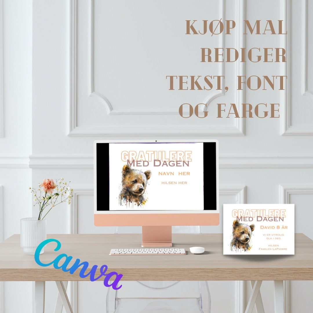 Bursdagskort Skriv Ut Hjemme Bamse Motiv Enkelt Printable Card Kort ...