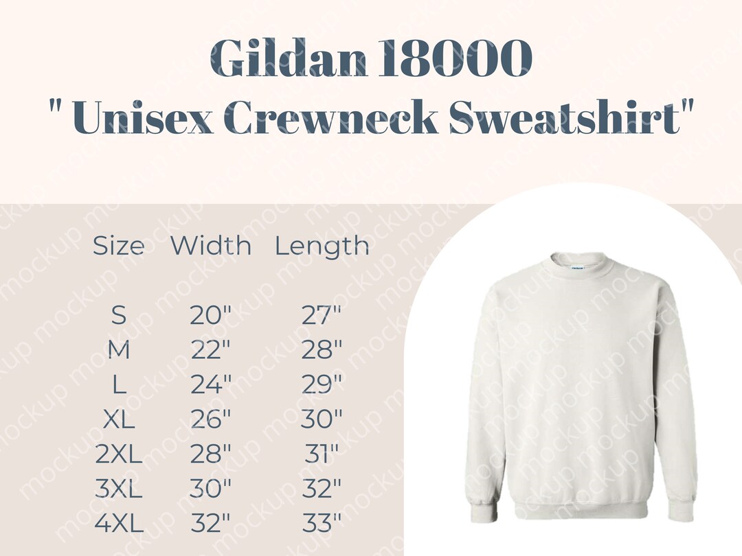 Gildan 18000, Unisex Crewneck Size Guide, Size Measurements ...
