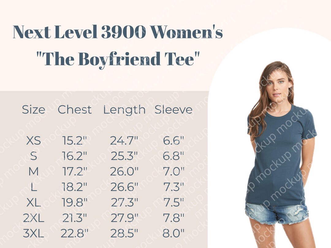 Next Level 3900- Womens "the Boyfriend Tee" Size Guide, Size ...