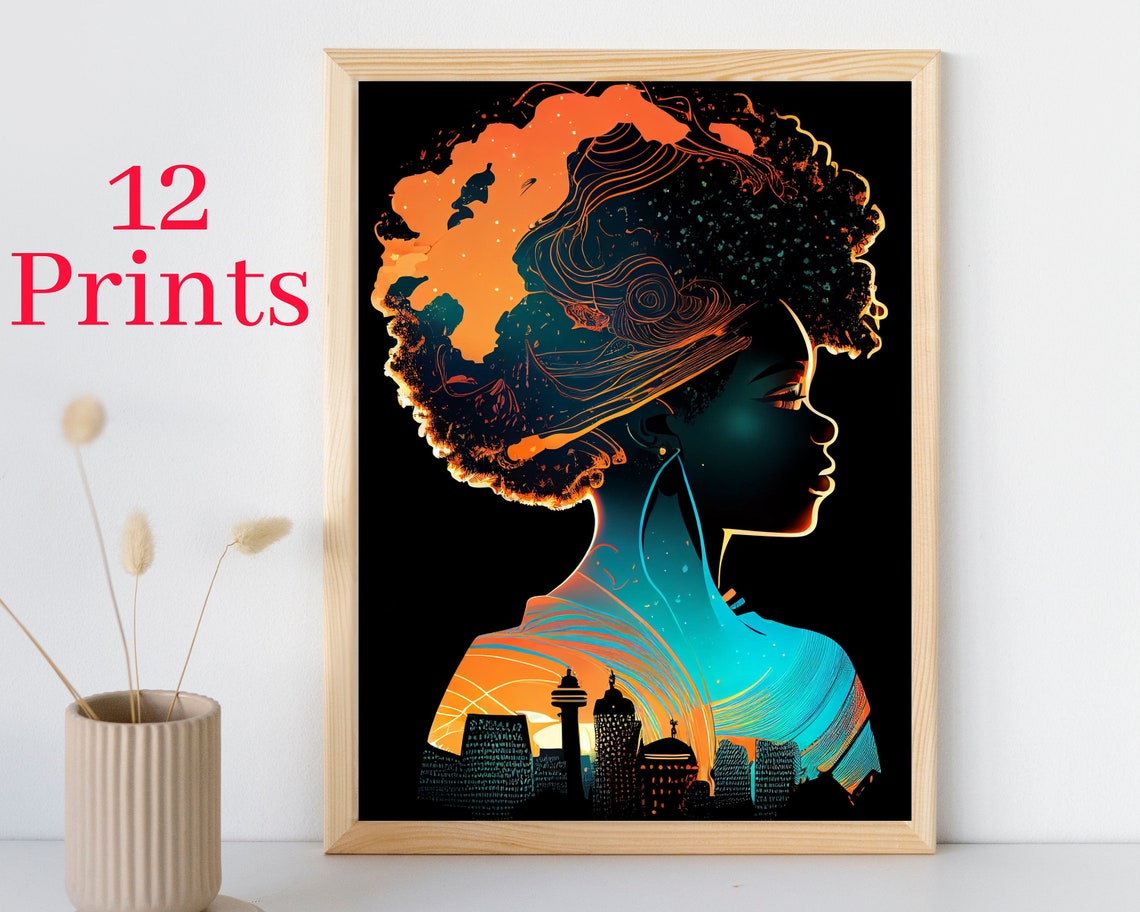 12 Afrocentric Printable Artworks Afrofuturism Sunset Instant Download ...