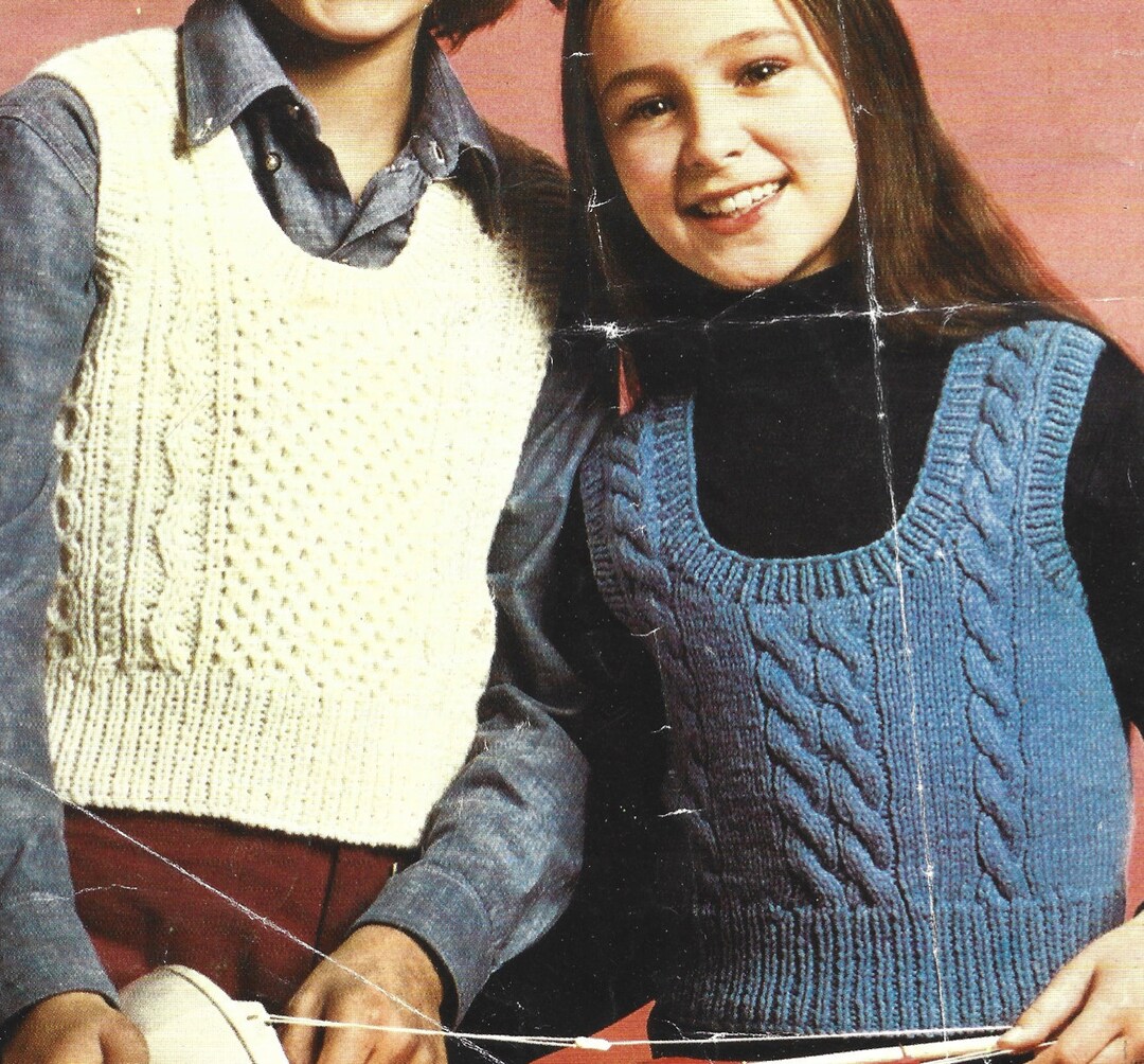 PDF Knitting Pattern - Aran - Family Cable Tank Top Slipover Waistcoat ...