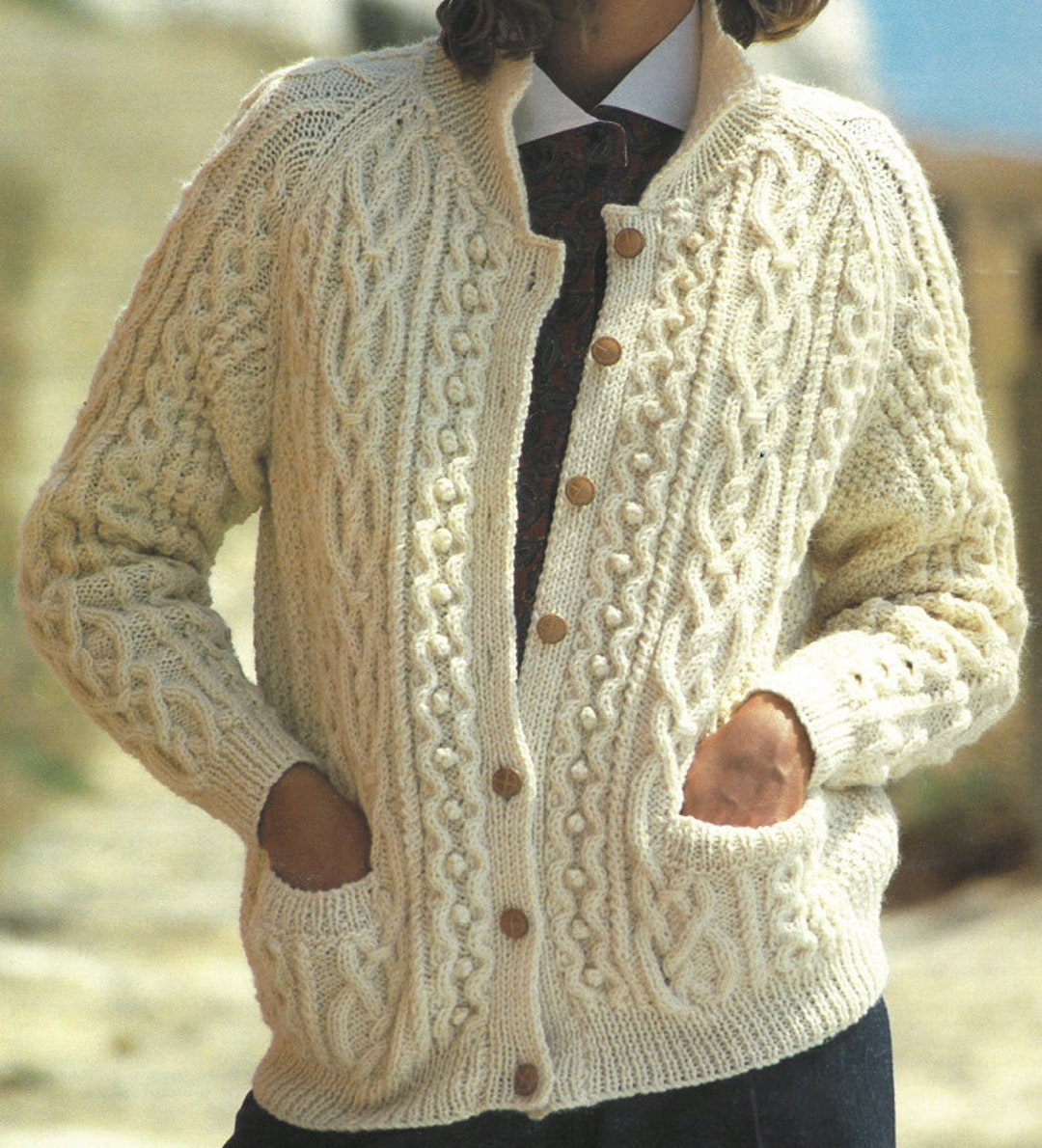 PDF Knitting Pattern - Aran - Ladies / Girl Aran Cable Cardigan With ...