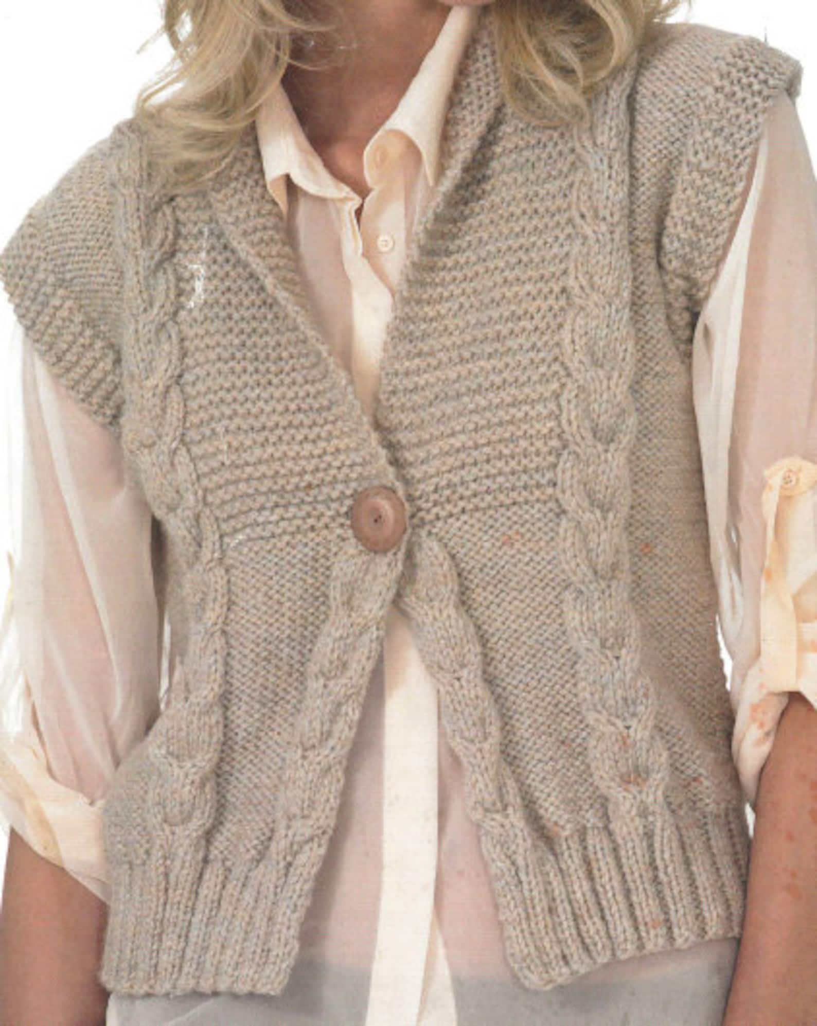 PDF Knitting Pattern - Chunky - Ladies Cable Chunky Waistcoat / Button ...