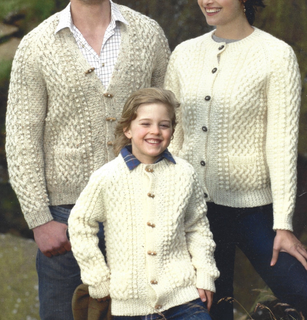 PDF Knitting Pattern - Aran - Mens Ladies Boys Girls Round and V Necked ...
