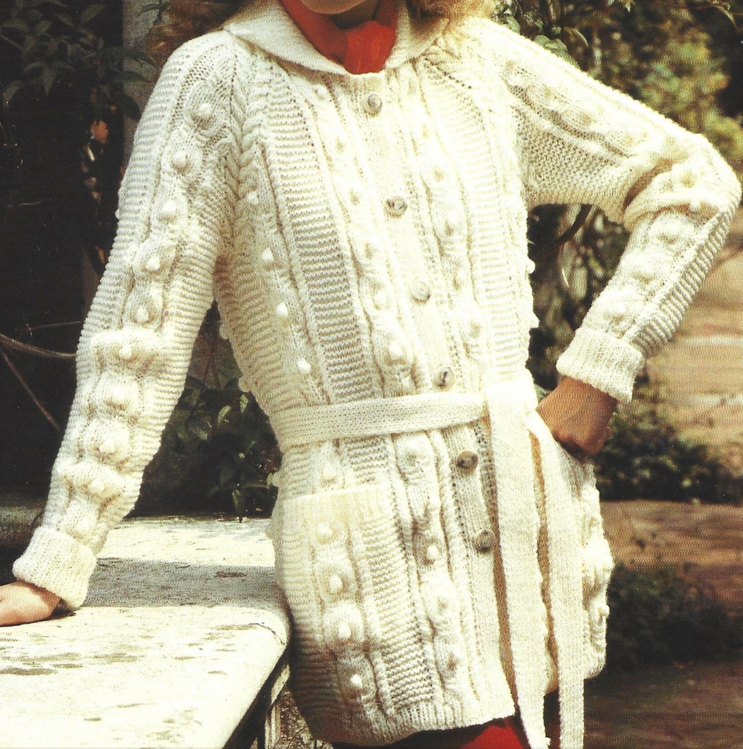 PDF Knitting Pattern Aran Ladies / Girl Aran Cable Cardigan With Collar ...