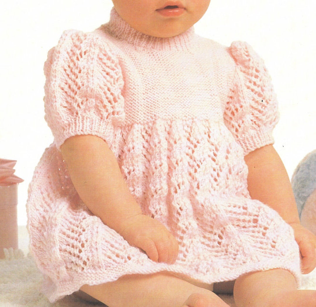 PDF Knitting Patterns - Baby Dress With Short Puff Sleeves and Round ...