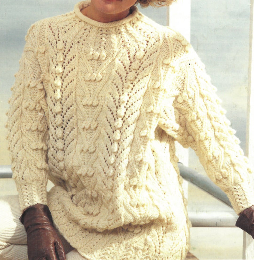PDF Knitting Pattern - Aran - Ladies / Girl Aran Roll Necked Jumper ...