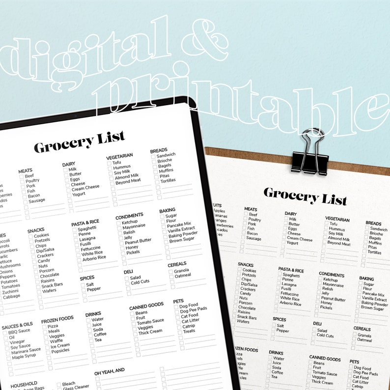 Grocery List | Digital & Printable - Etsy