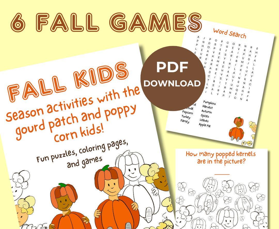 Fall Word Games and Puzzles Kid Activities Downloadable Printable Game ...