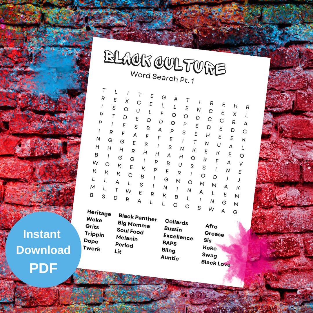 Black Culture Word Search Puzzle Part 1, Printable Word Search, Black ...