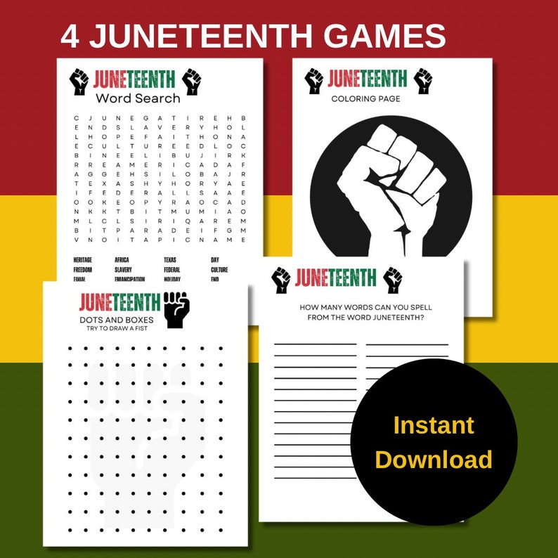 Juneteenth Printable Games, Word Search, Coloring Page, and More - Etsy