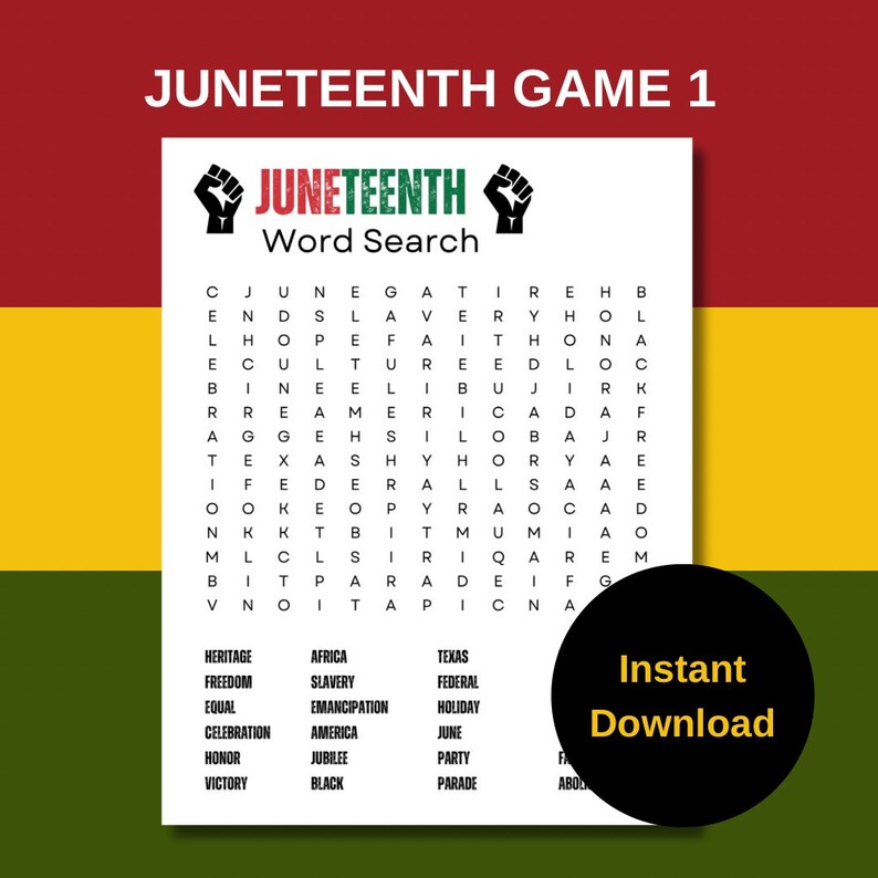 Juneteenth Printable Games, Word Search, Coloring Page, and More - Etsy