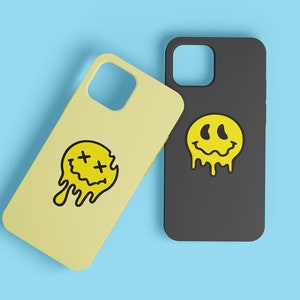 Set of 3 Melting Smiley, Set of Dripping Smiley Faces, Retro Style ...