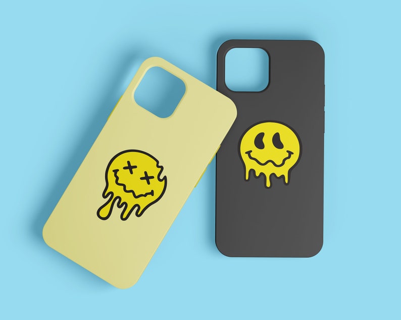 Set of 3 Melting Smiley, Set of Dripping Smiley Faces, Retro Style ...