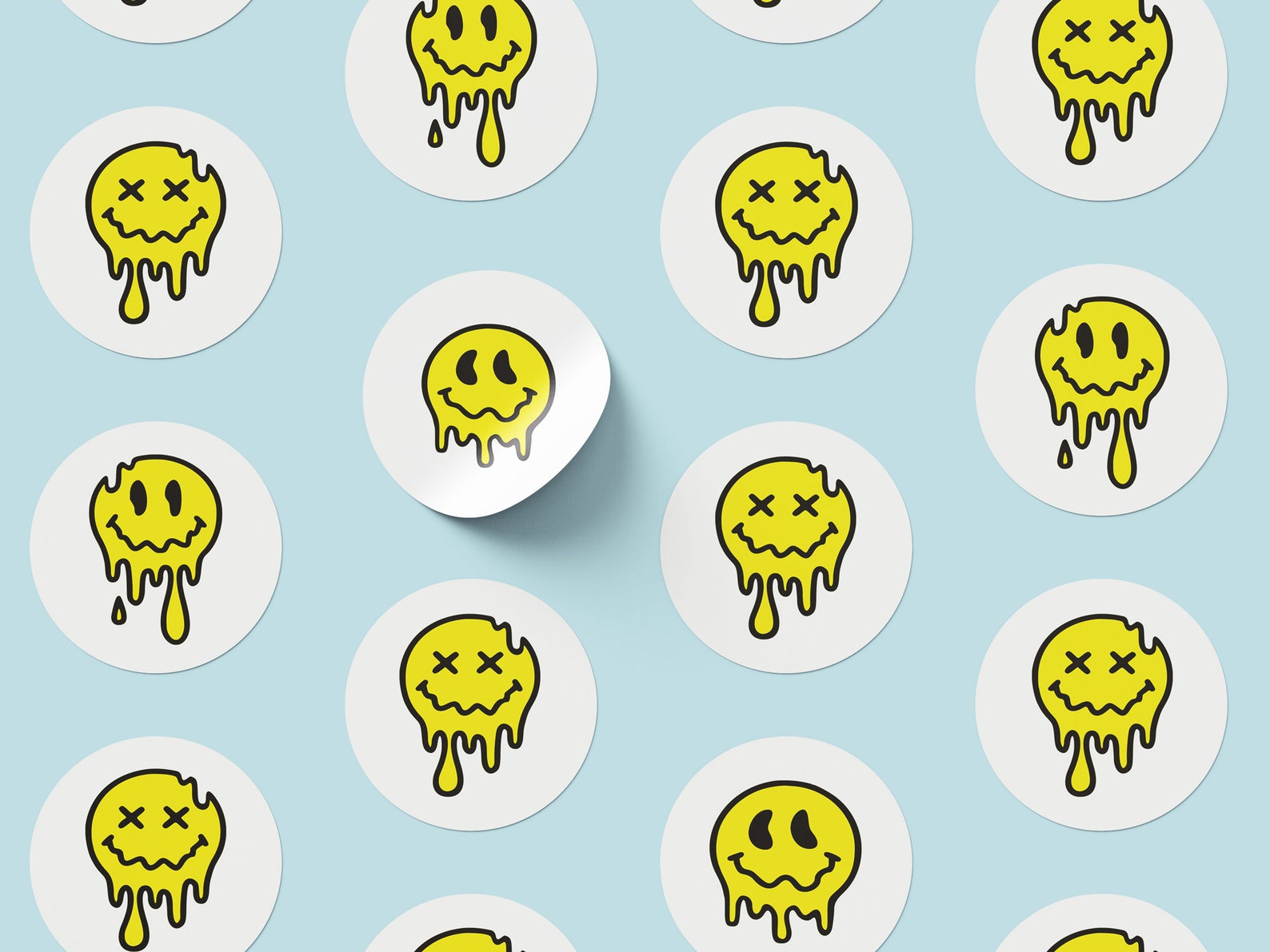 Set of 3 Melting Smiley, Set of Dripping Smiley Faces, Retro Style ...