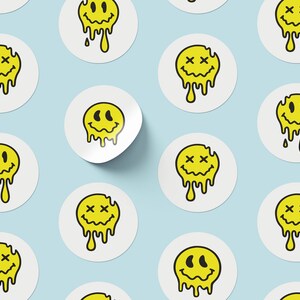 Set of 3 Melting Smiley, Set of Dripping Smiley Faces, Retro Style ...