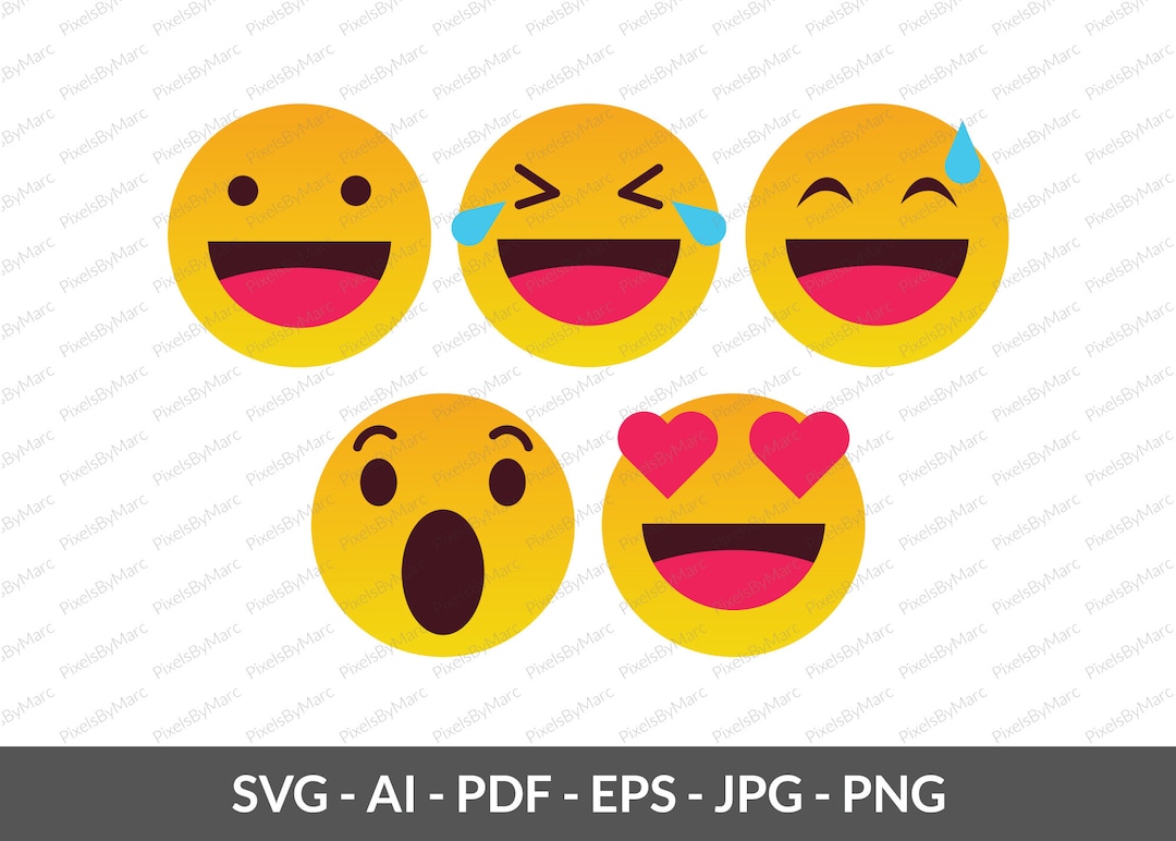Emojis Reactions Set, Digital Download, SVG, PNG, EPS, Stickers Smiley ...