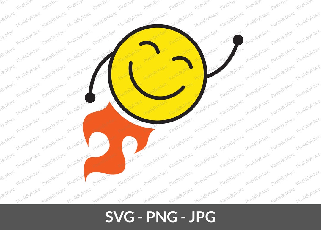 Flying Rocket Smiley SVG PNG JPG, Cool Smiley Sticker Digital Download ...
