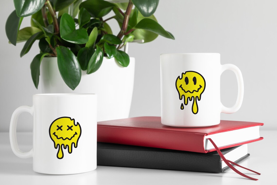 Set of 3 Melting Smiley, Set of Dripping Smiley Faces, Retro Style ...
