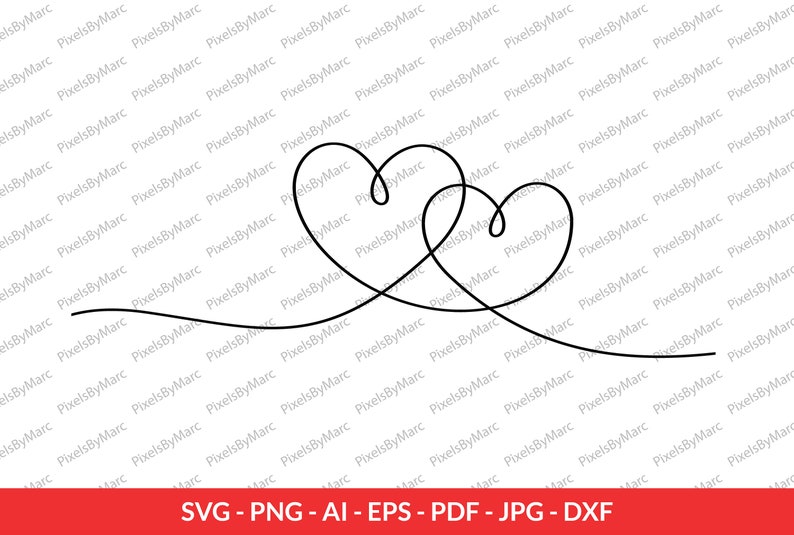 Continuous One Line Drawing With Two Hearts, Hearts Made With a Line ...