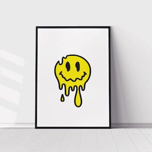 Set of 3 Melting Smiley, Set of Dripping Smiley Faces, Retro Style ...