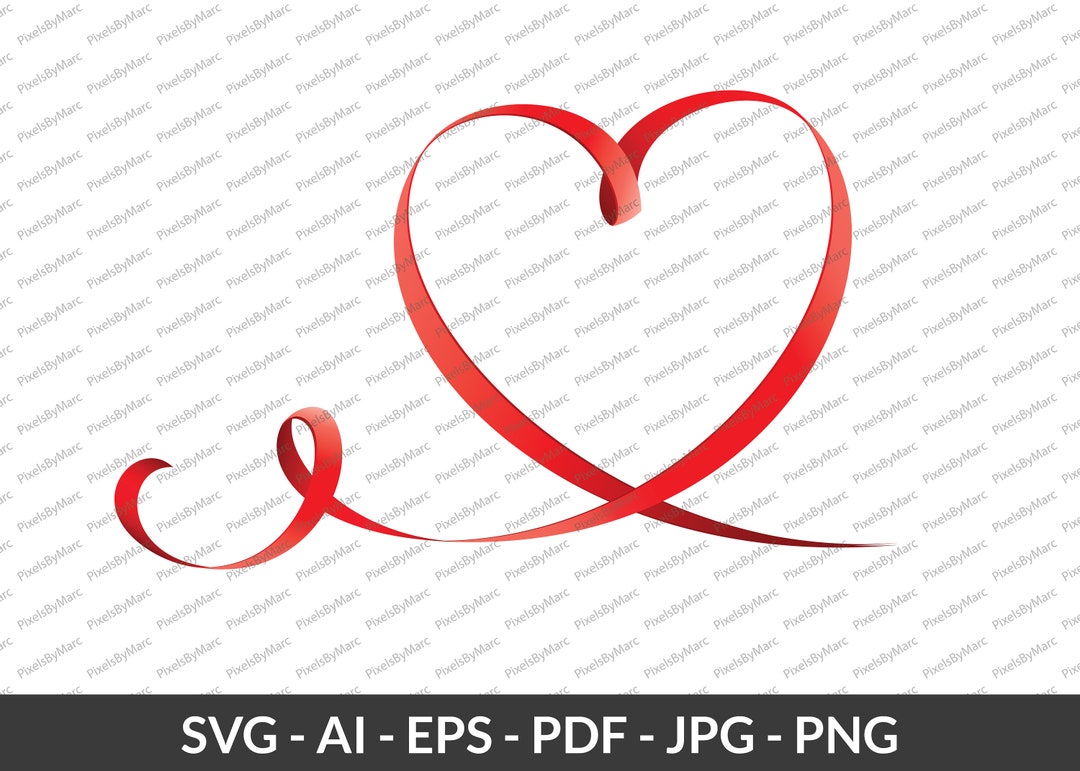 Red Ribbon Heart Shape Digital Download, Ribbon Heart PNG, EPS, PDF ...