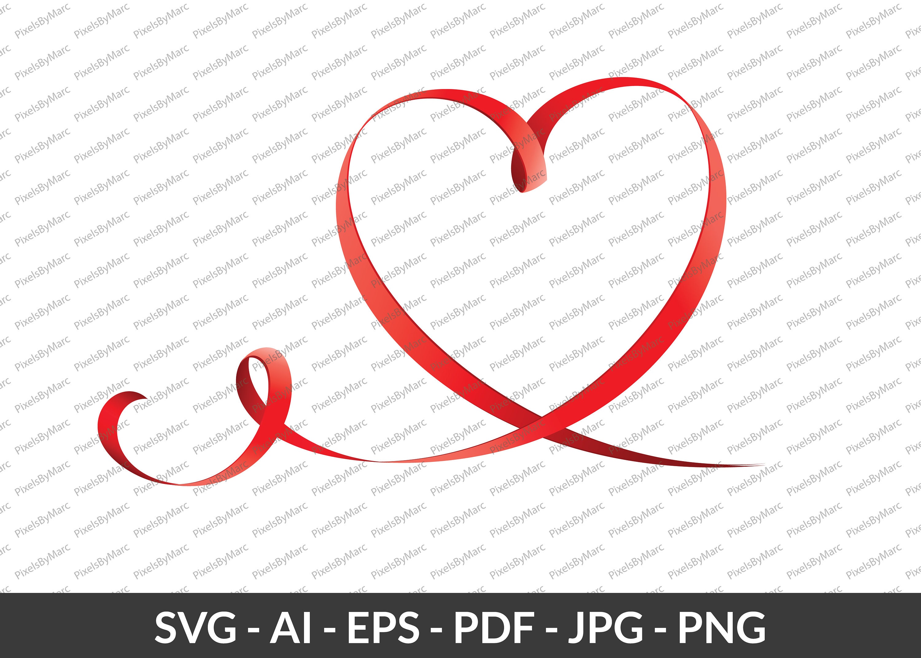 Red Ribbon Heart Shape Digital Download, Ribbon Heart PNG, EPS, PDF ...