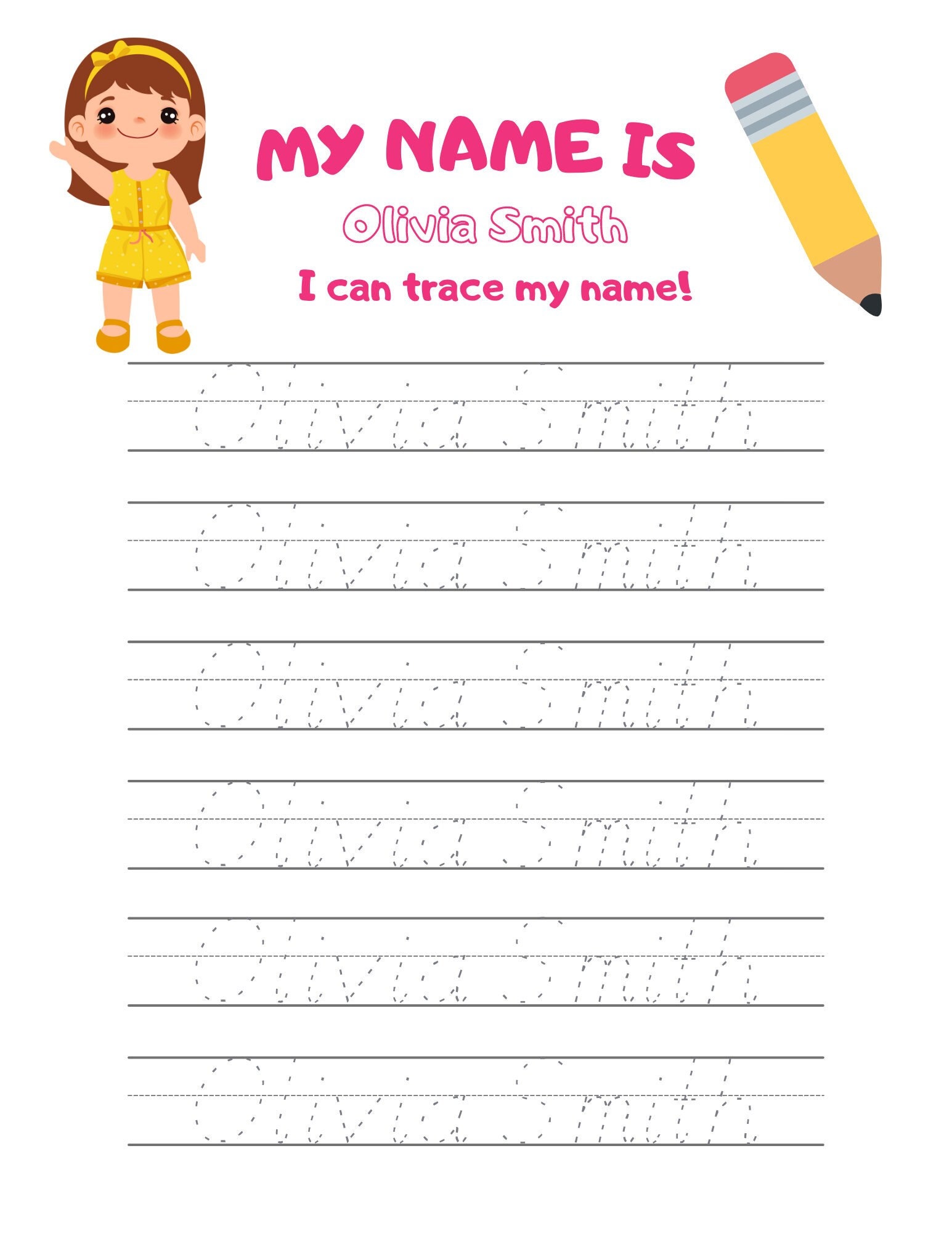 Customizable Name Tracing Worksheet - Etsy