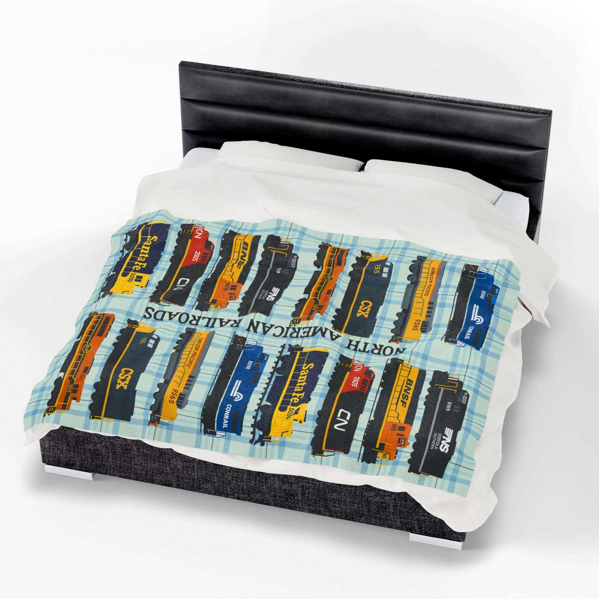 Velveteen Plush Blanket – North American Railroad Train Design - Etsy