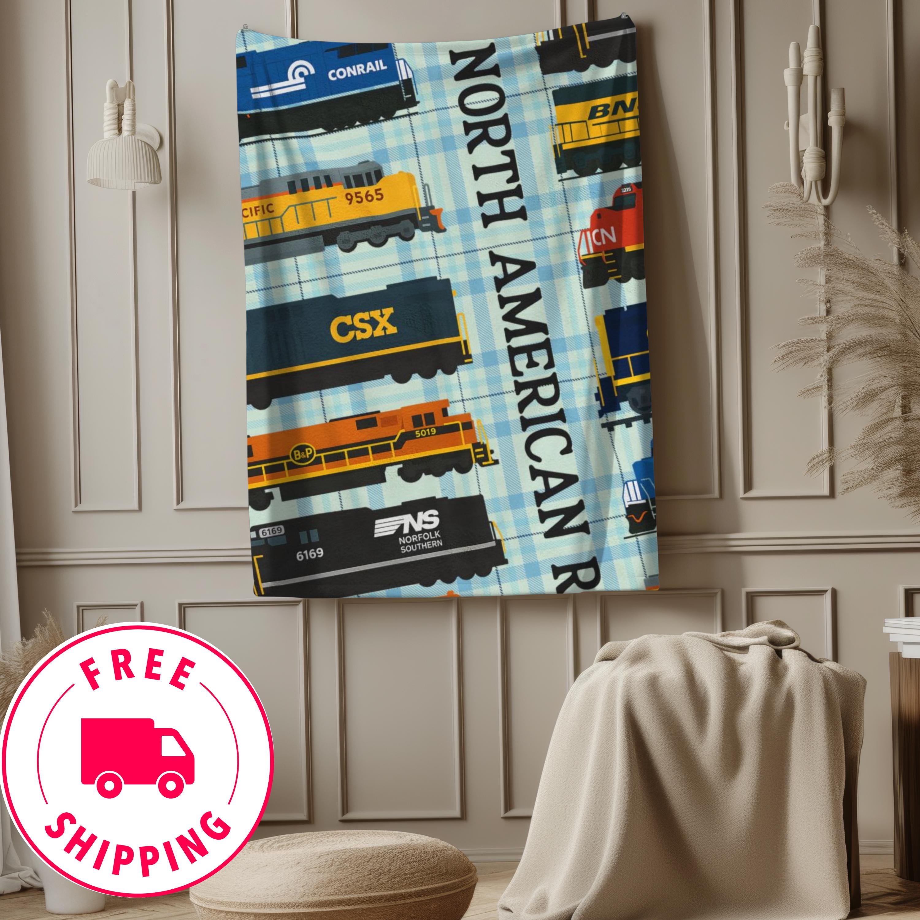 Velveteen Plush Blanket – North American Railroad Train Design - Etsy