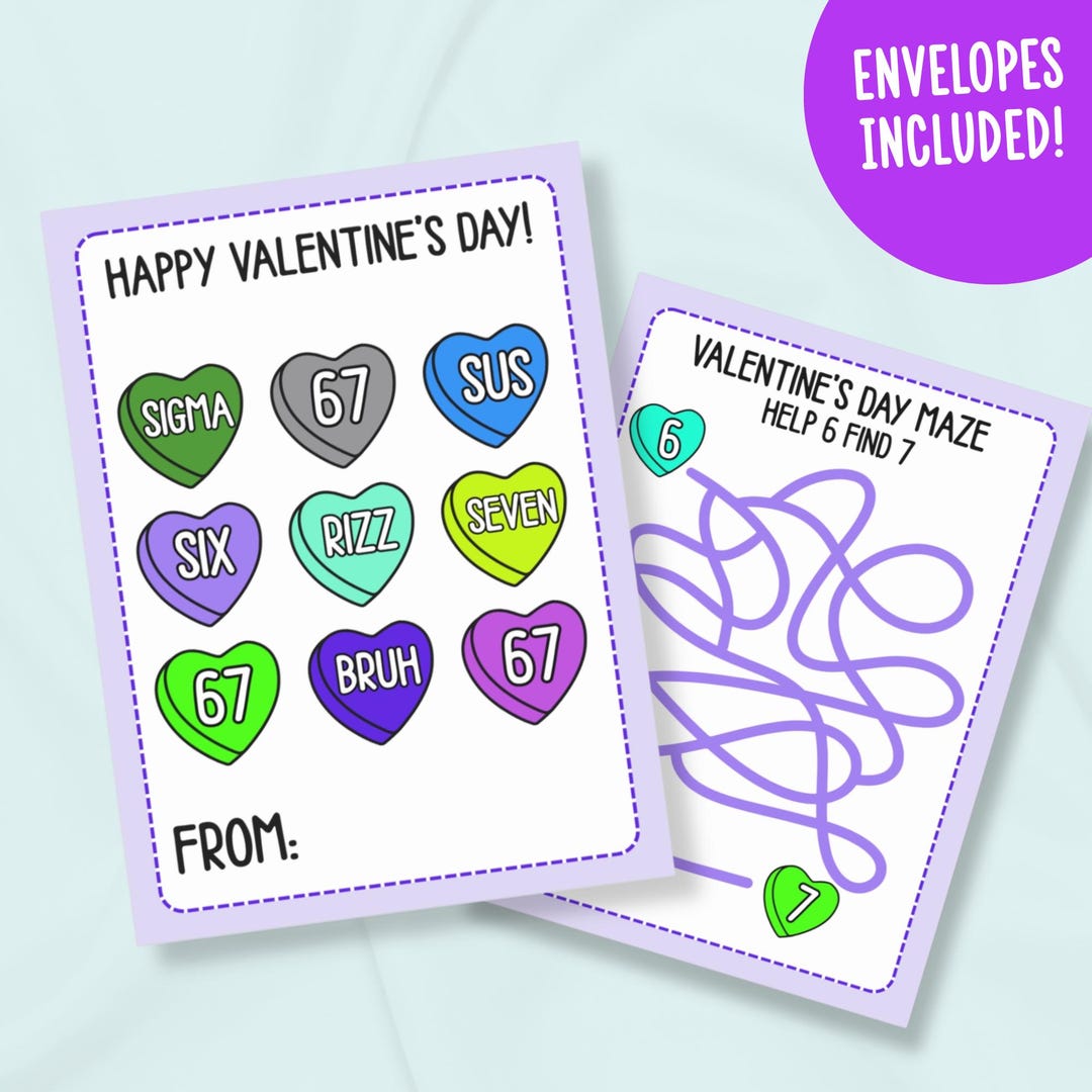 Gen Alpha Valentine Cards | Funny Slang, Maze Activity, Envelopes ...
