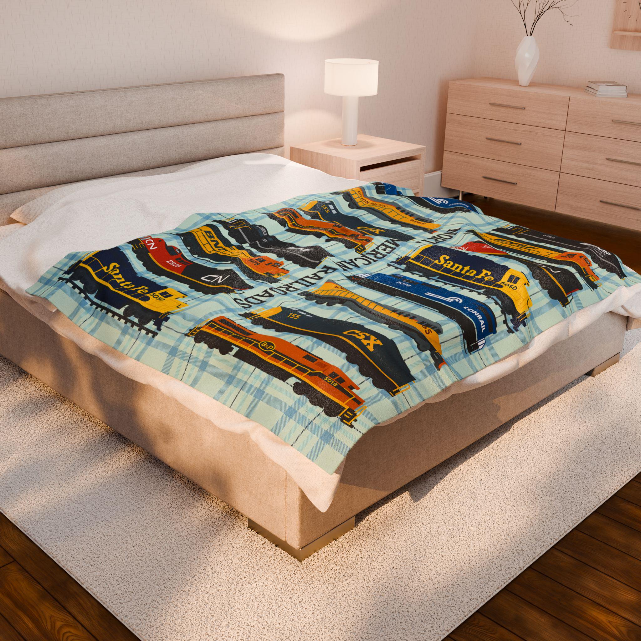 Velveteen Plush Blanket – North American Railroad Train Design - Etsy